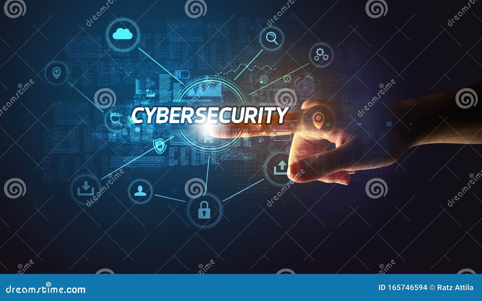 Hand Touching Cybersecurity Button Stock Photo - Image of guard, hand ...