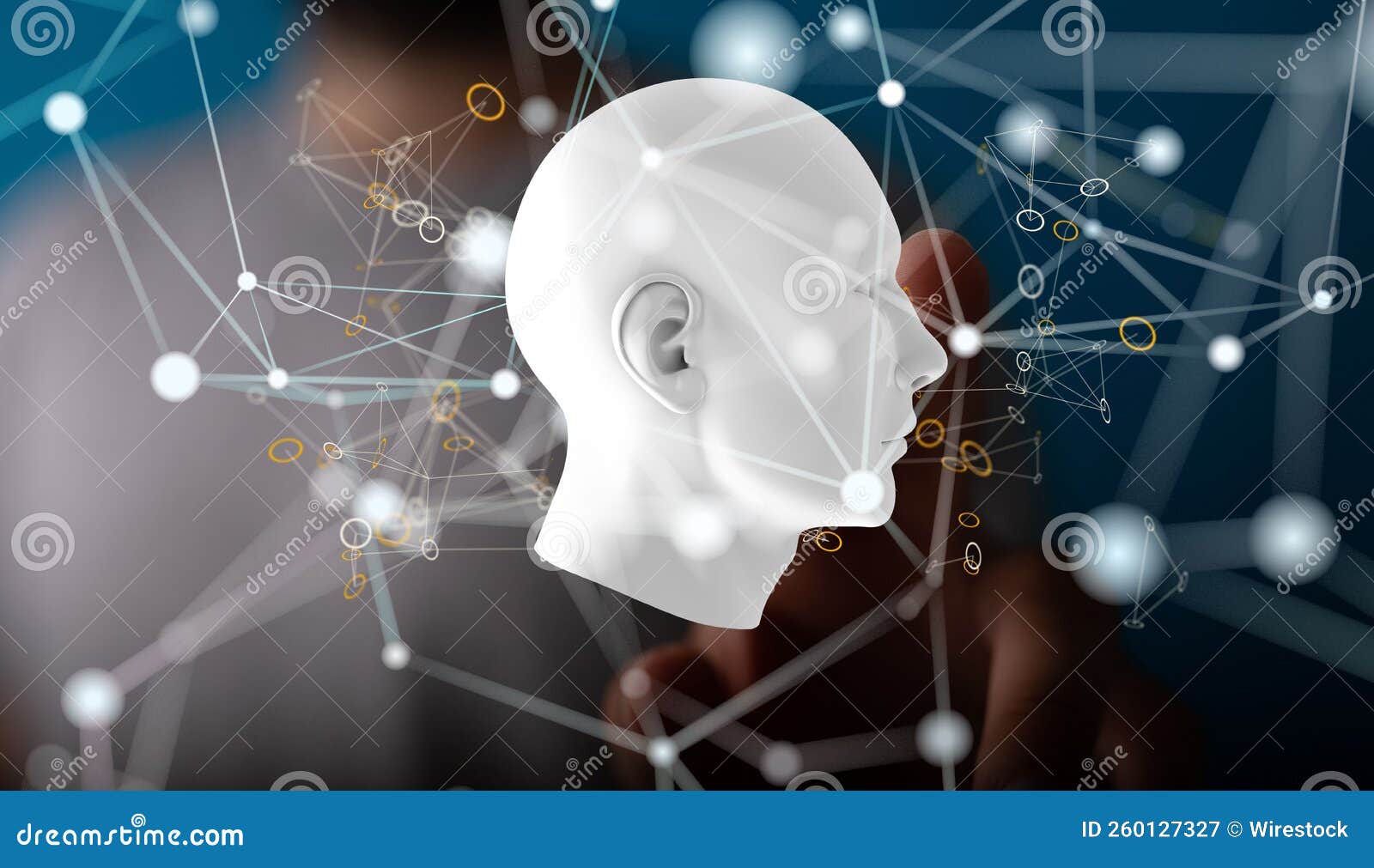 Hand Touching the 3d Model of a Human Head. Concept of Artificial ...