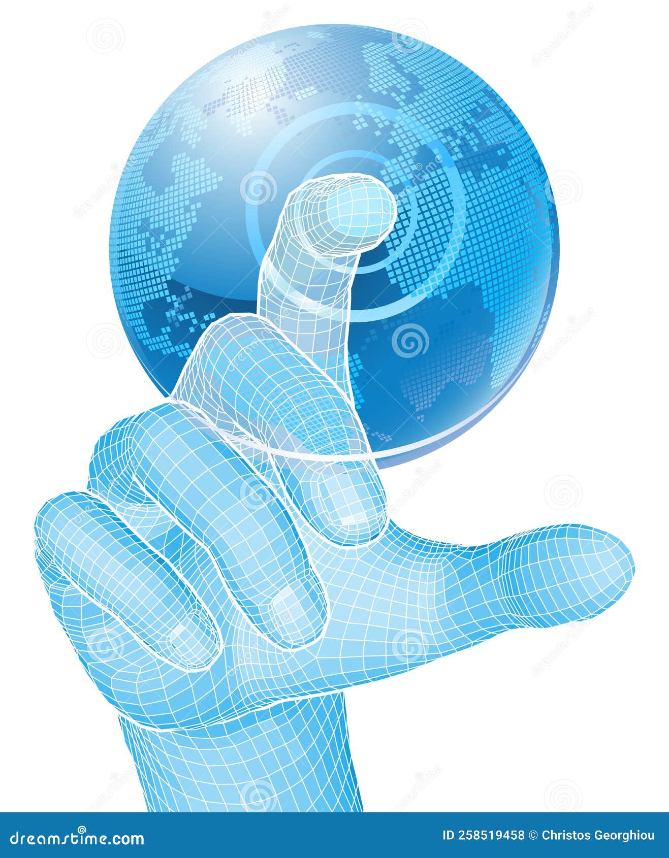 Hand Touching 3D World Map Technology Concept Stock Vector ...