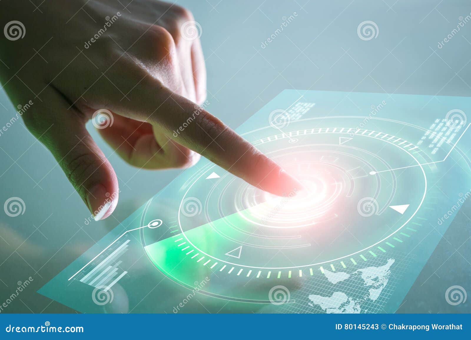 Hand Touching Data Screen. Futuristic Technology Concept. Stock Image ...