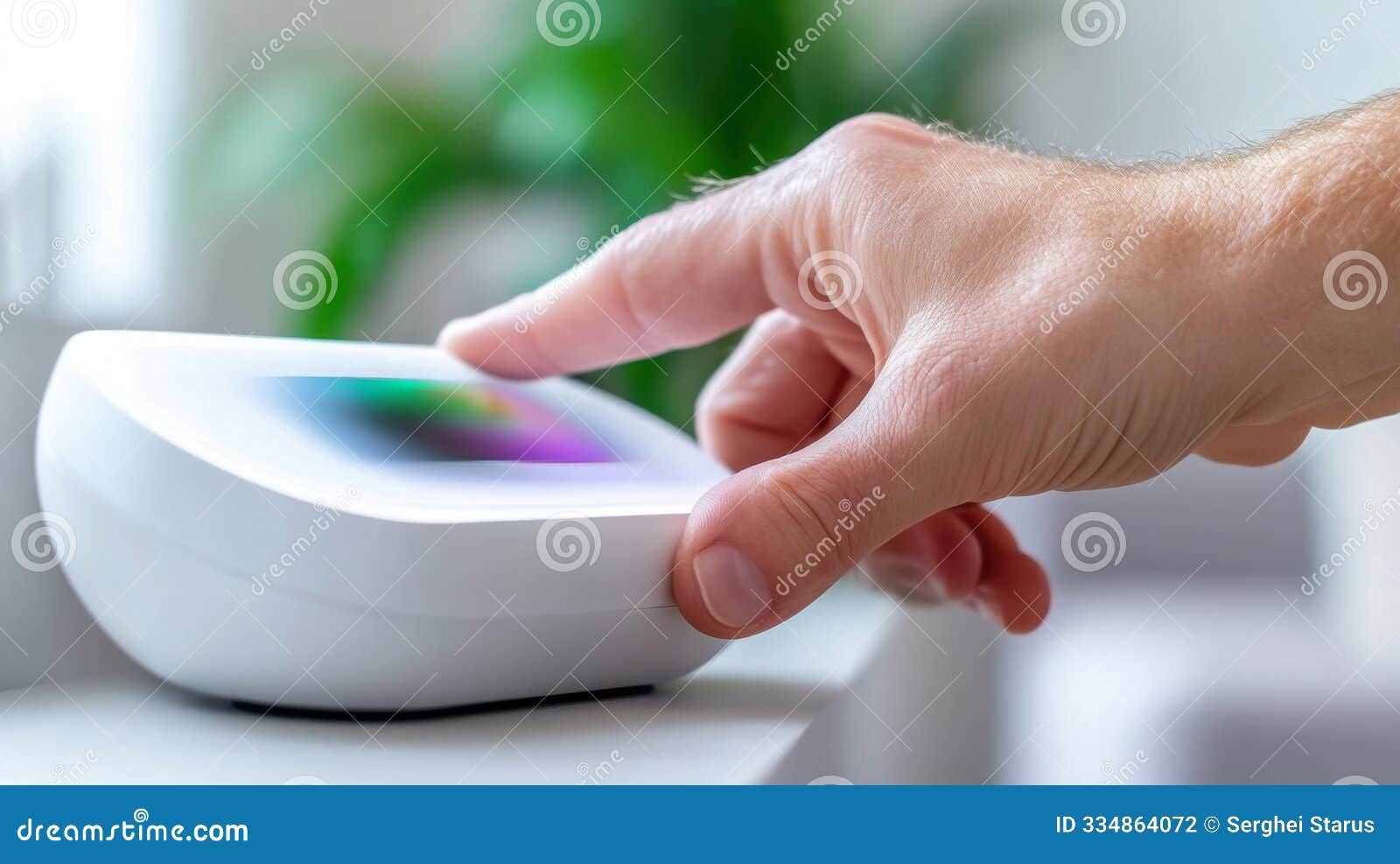 A Hand is Touching a Device on the Window Sill, AI Stock Photo - Image ...