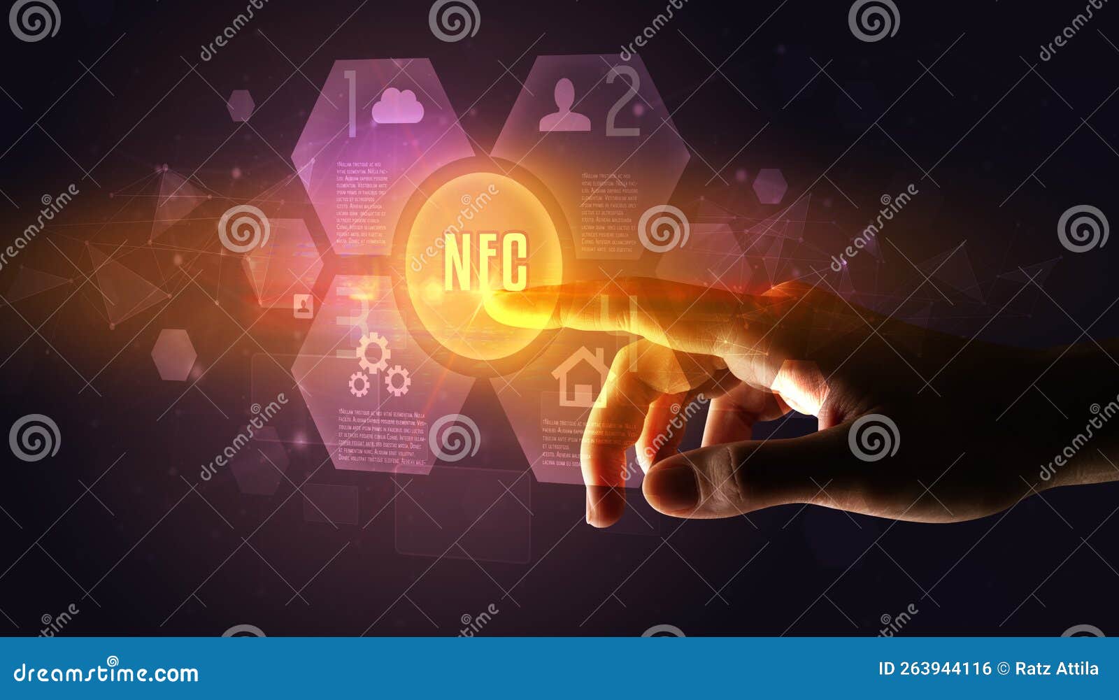 Hand Touching Digital Button Concept Stock Illustration - Illustration ...