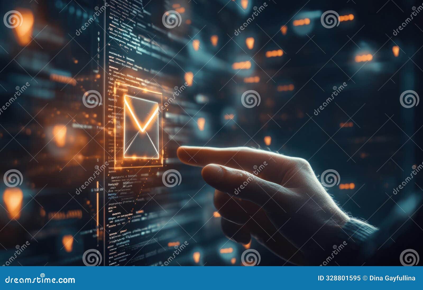Hand Touching Digital Envelopes on a Screen, Concept of Email ...