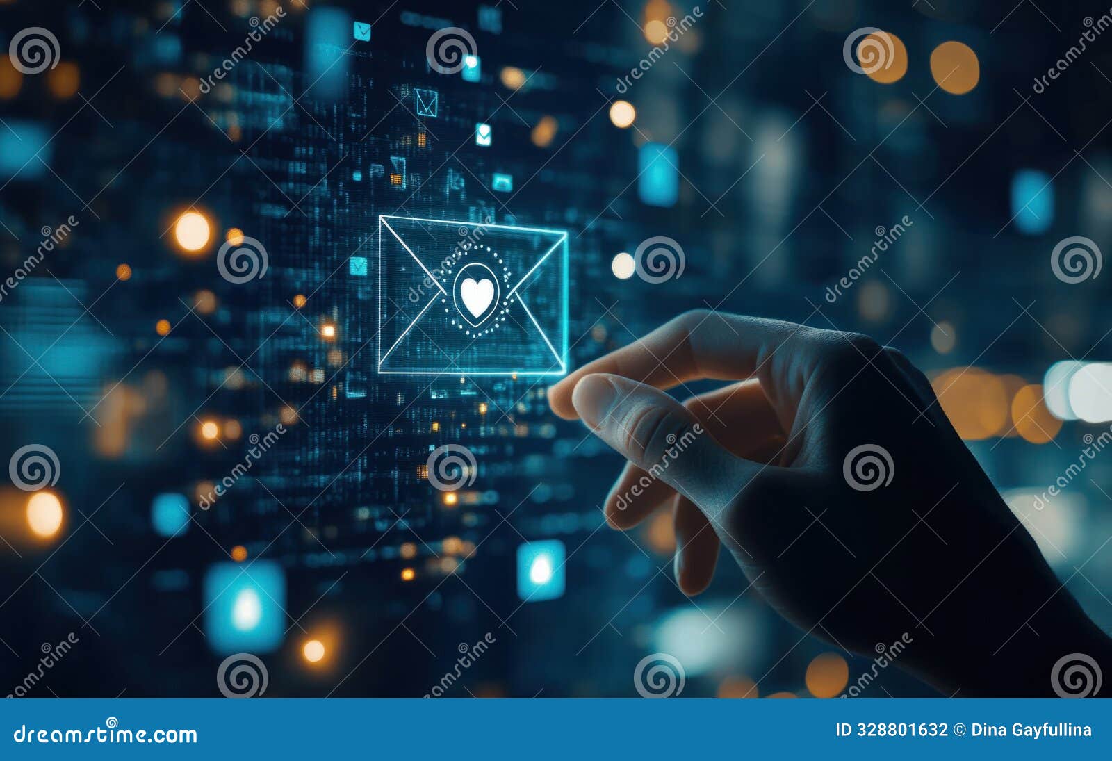 Hand Touching Digital Envelopes on a Screen, Concept of Email ...