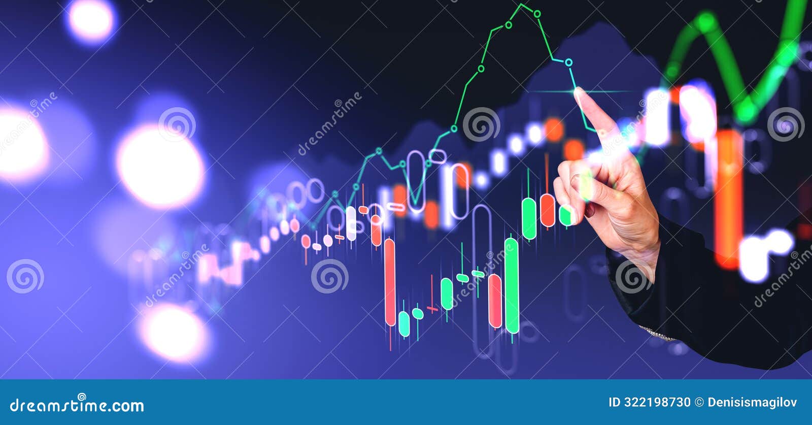 A Hand Touching a Digital Forex Chart on a Blue Background. Stock Photo ...