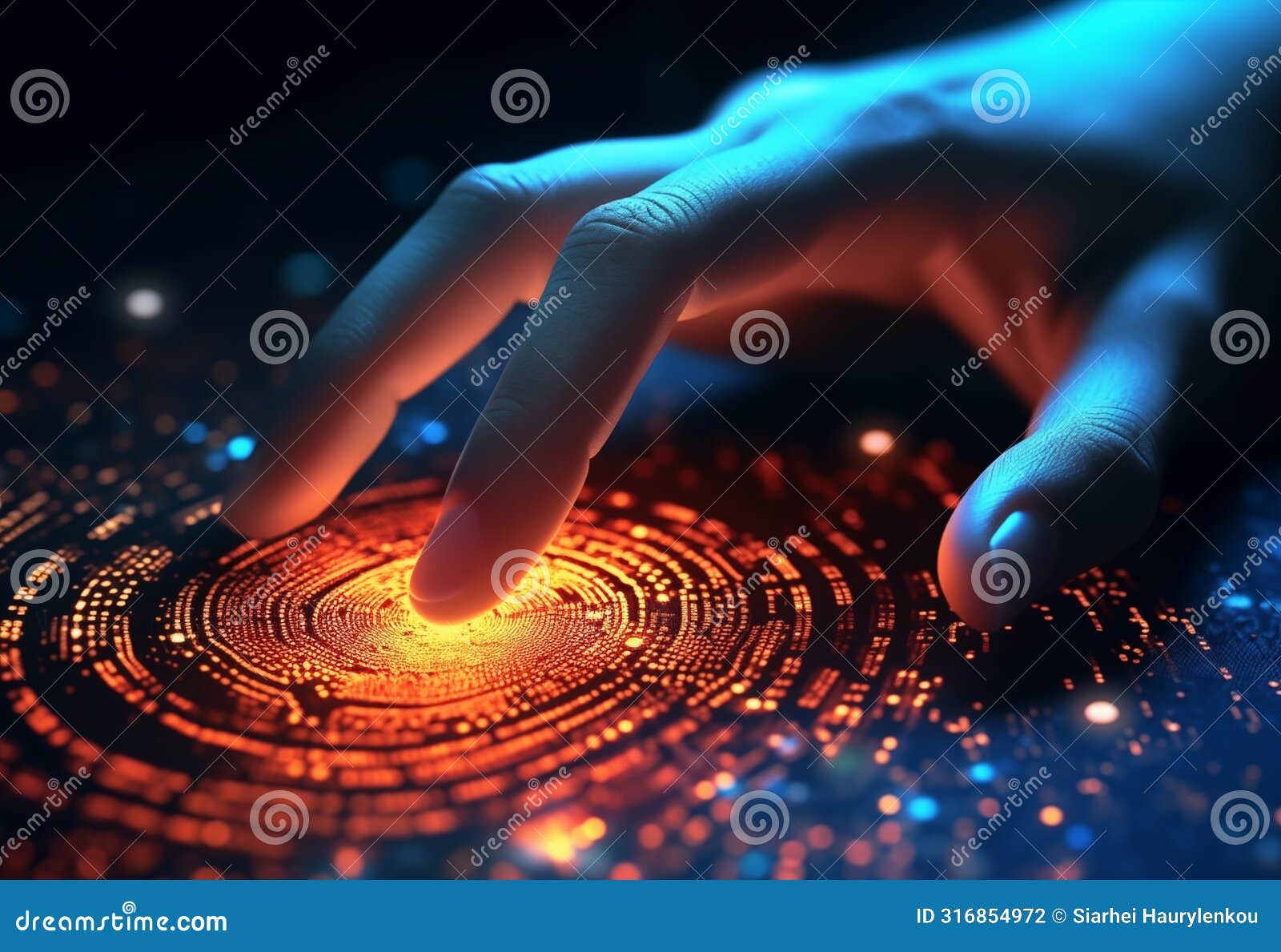 Hand Touching Digital Hud Virtual Futuristic Technology Interface ...