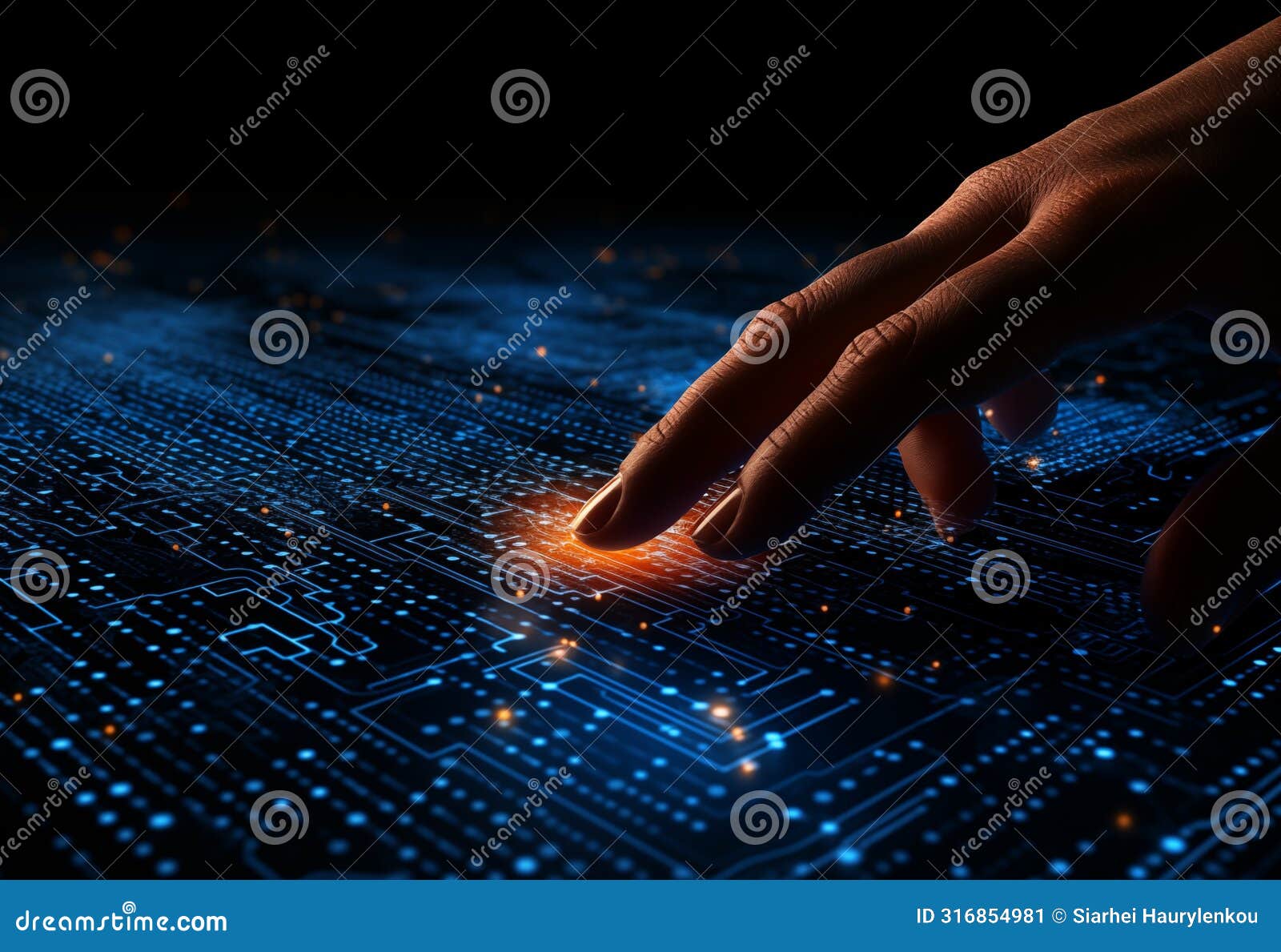 Hand Touching Digital Hud Virtual Futuristic Technology Interface ...