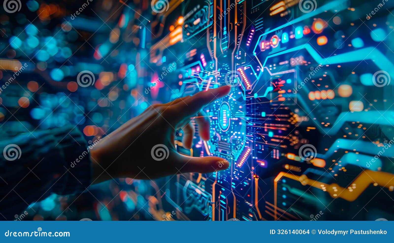 A Hand Touching a Digital Interface Stock Photo - Image of point ...