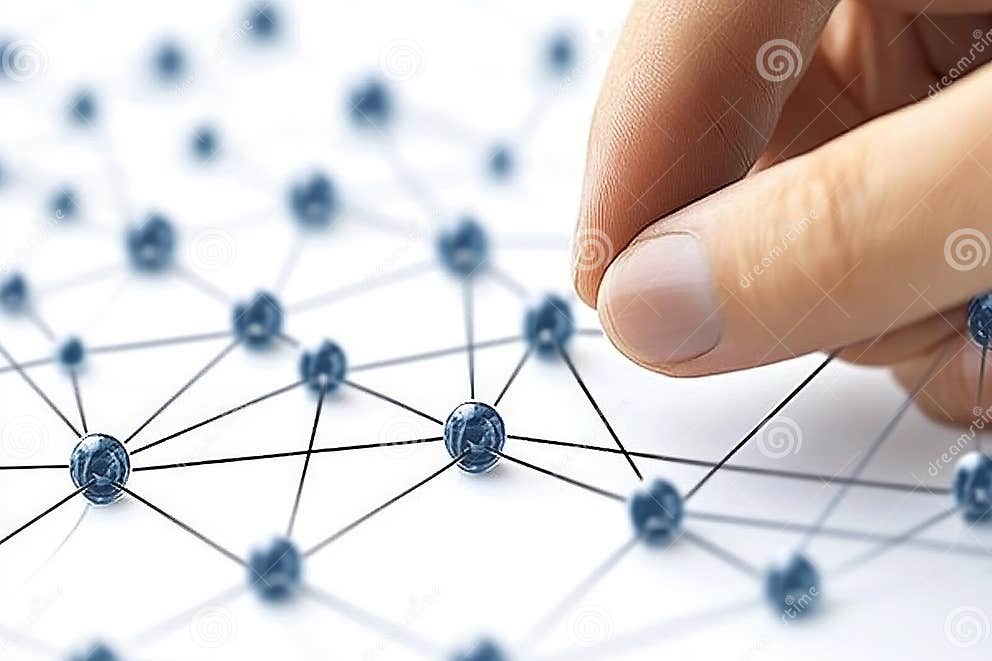 Hand Touching a Digital Network of Blue Nodes and Lines Symbolizing ...