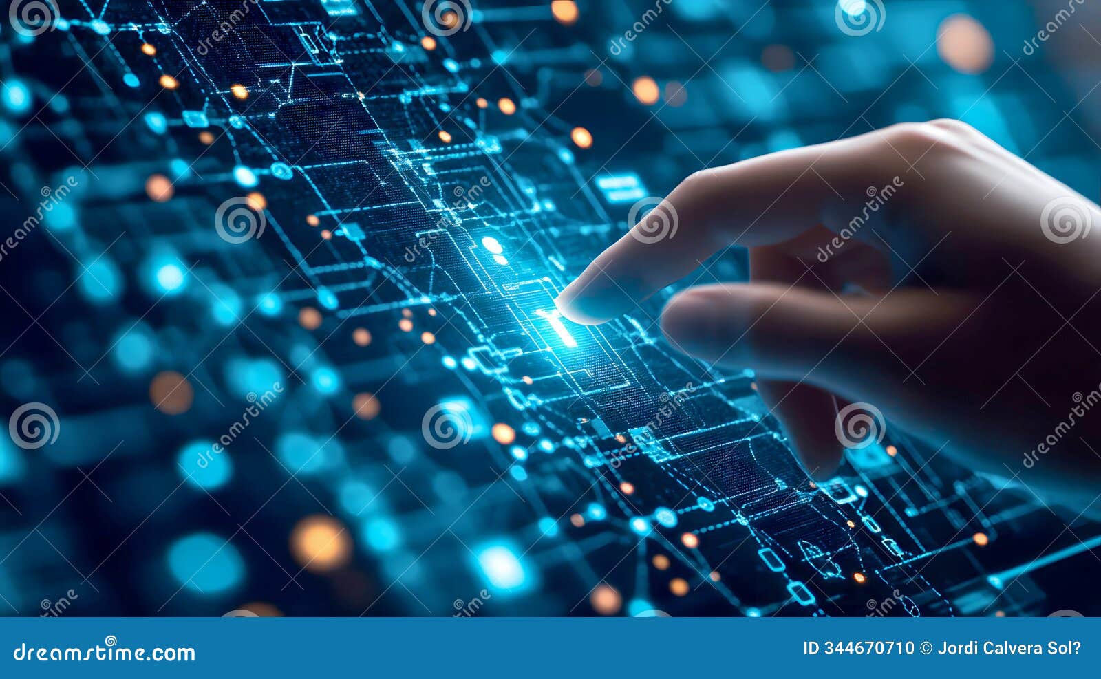 Hand Touching a Digital Screen with Icons of Technology and Online ...