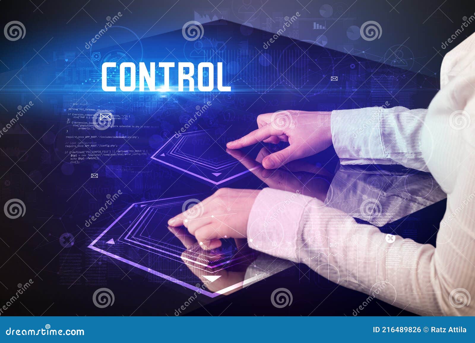 Hand Touching Digital Table Concept Stock Photo - Image of code ...