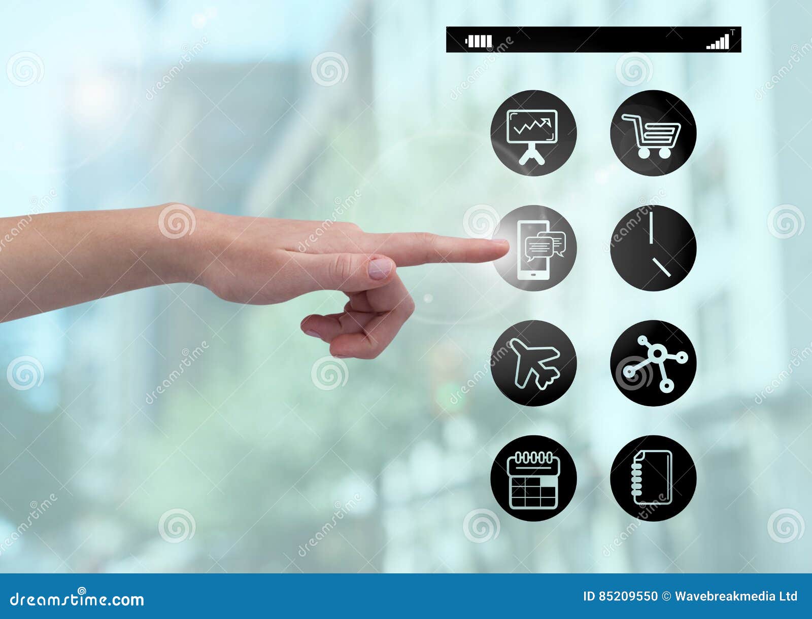 Hand Touching Digitally Generated Application Icons Interface Stock ...