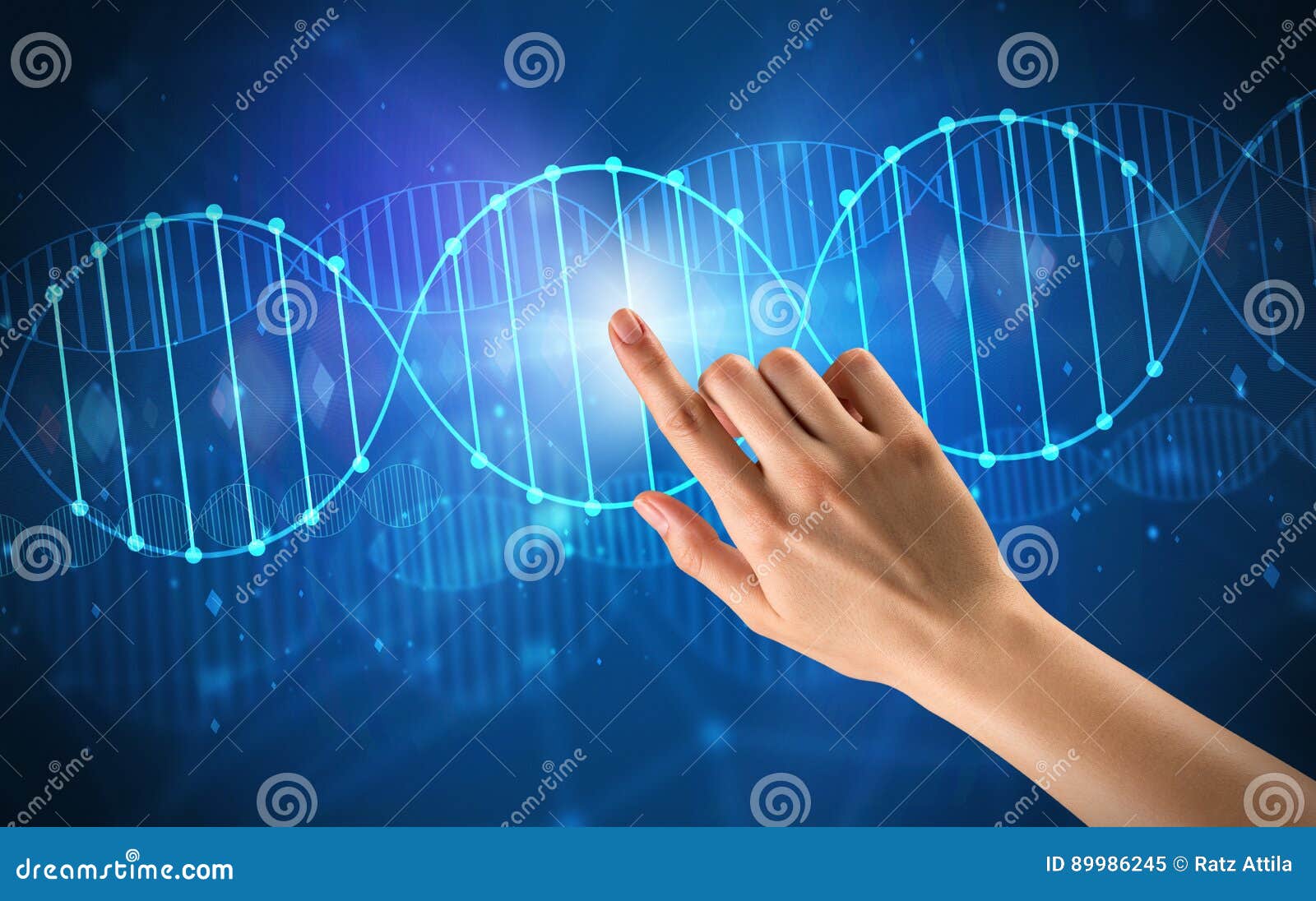 Hand touching DNA molecule stock image. Image of graphic - 89986245