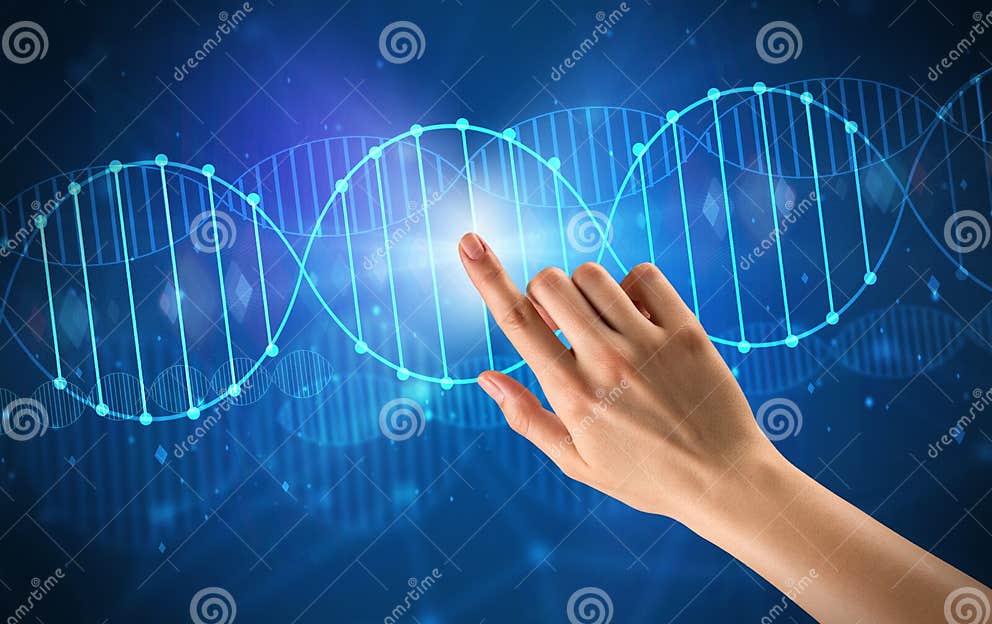 Hand touching DNA molecule stock image. Image of graphic - 89986245