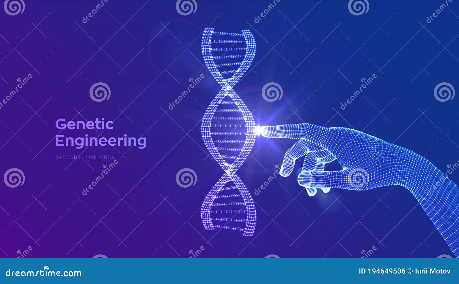 Hand Touching DNA Sequence Molecules Structure Mesh. Wireframe DNA Code ...