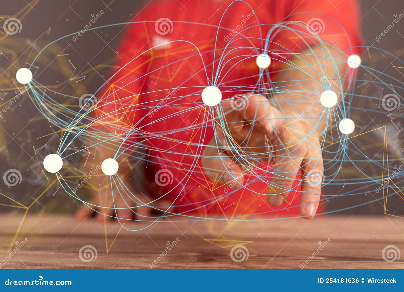 Hand Touching Dots Connected To Each Other. Network Stock Photo - Image ...