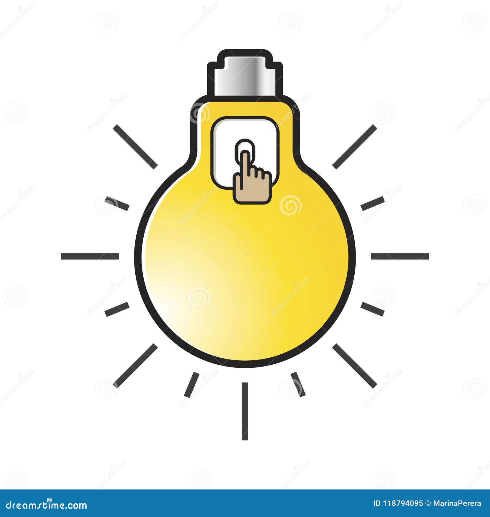 Wall Switch & Bulb with Hand Stock Vector - Illustration of electric ...