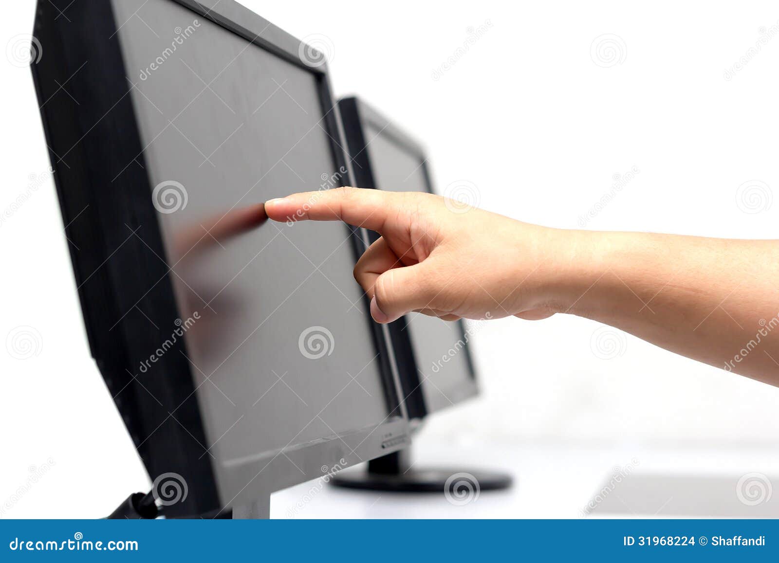Hand Touching a Flat Screen Stock Photo - Image of flat, interface ...