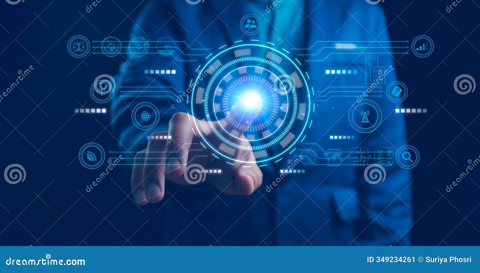 Hand Touching with Futuristic Digital Screen on a New Smart Technology ...