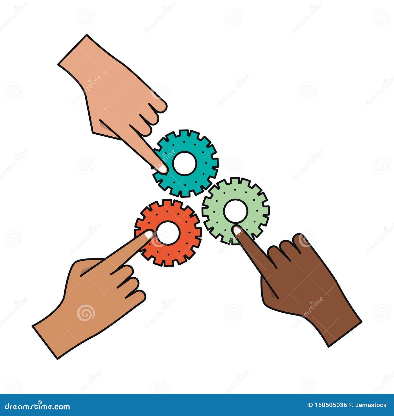 Hand Touching Gears Teamwork Symbol Isolated Stock Vector ...