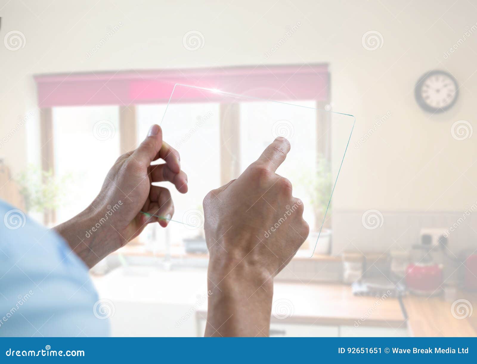 Hand Touching Glass Screen at Home Stock Image - Image of apartment ...