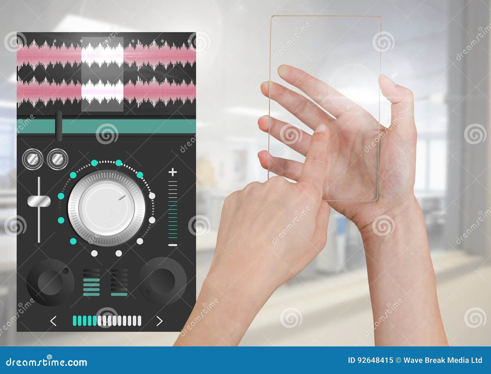 Hand Touching Glass Screen and Sound Music and Audio Production ...