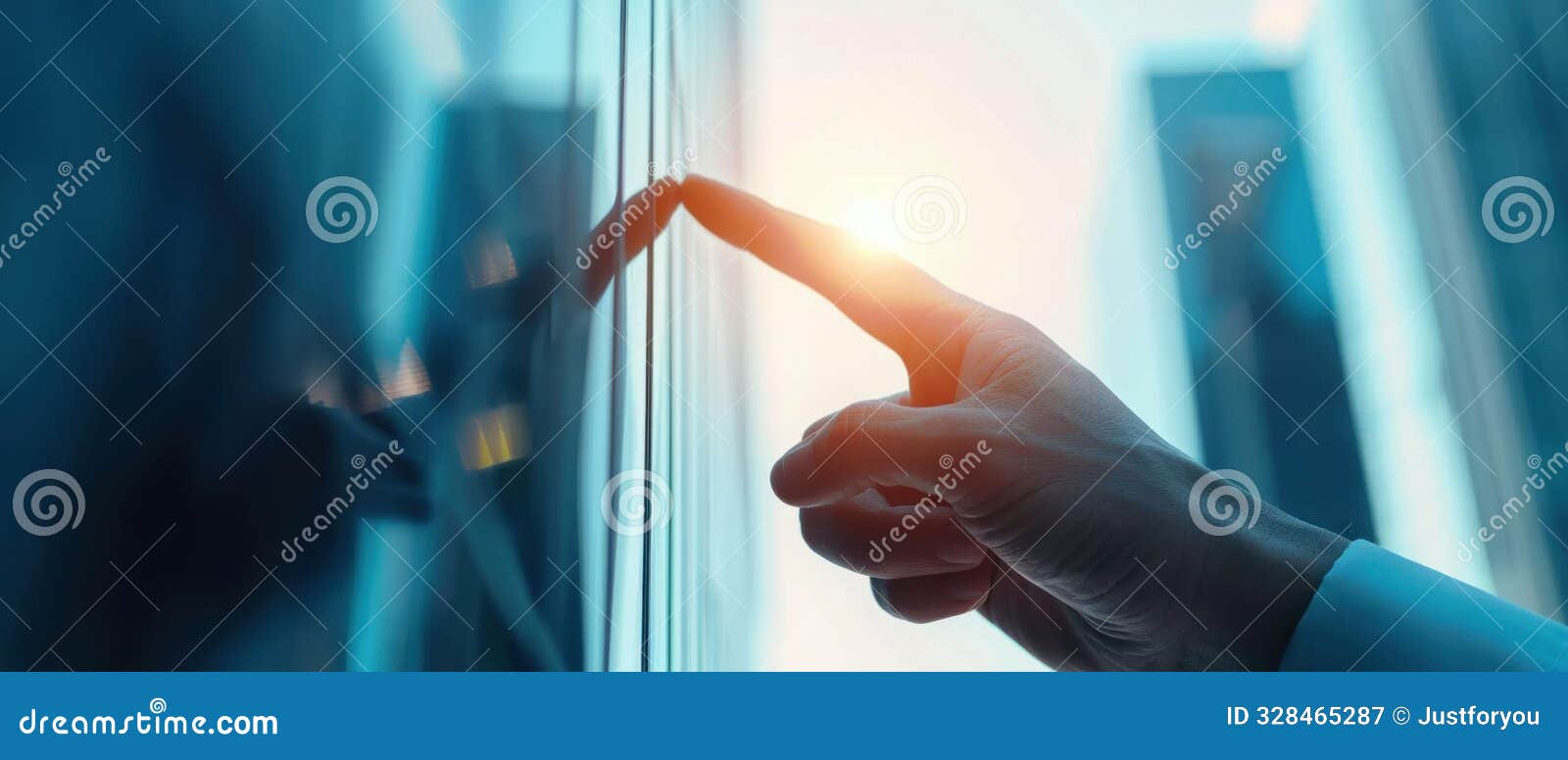 Hand Touching Glass Wall with Sunlight. Generative Ai Stock ...