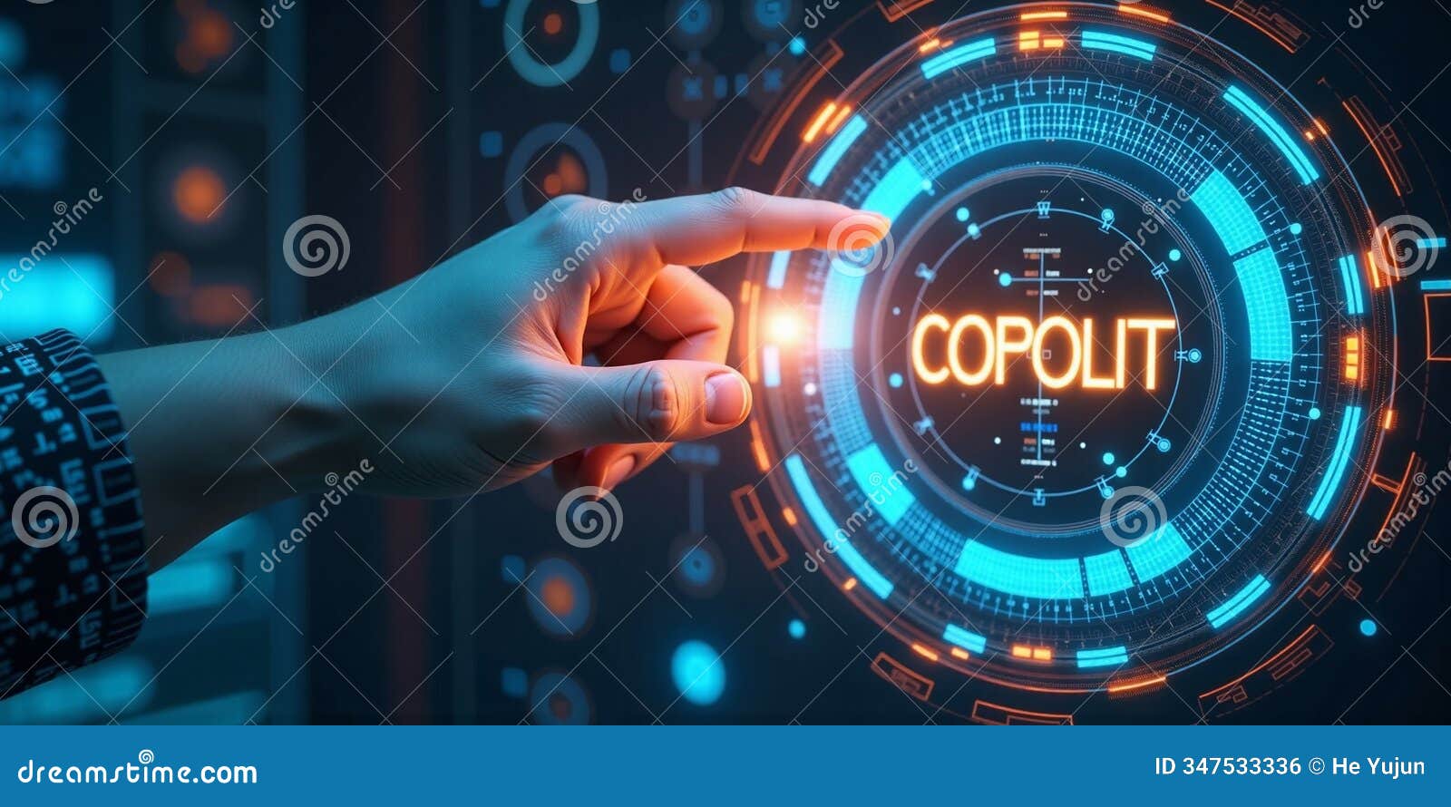 Hand Touching Glowing Copilot Icon and Business Analytics Interface ...