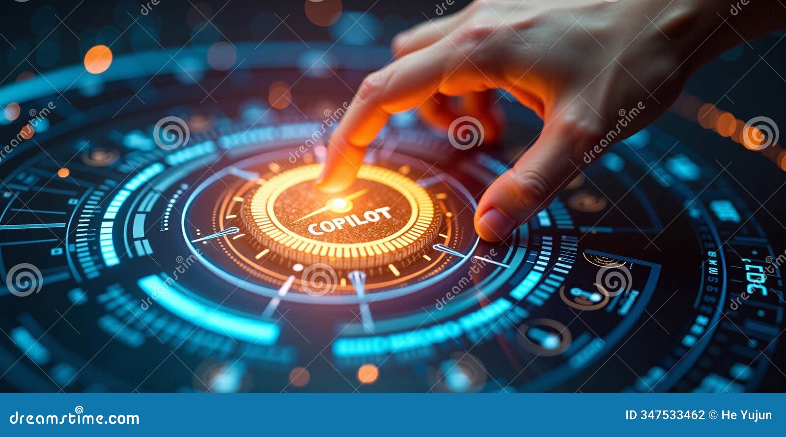 Hand Touching Glowing Copilot Icon and Business Analytics Interface ...