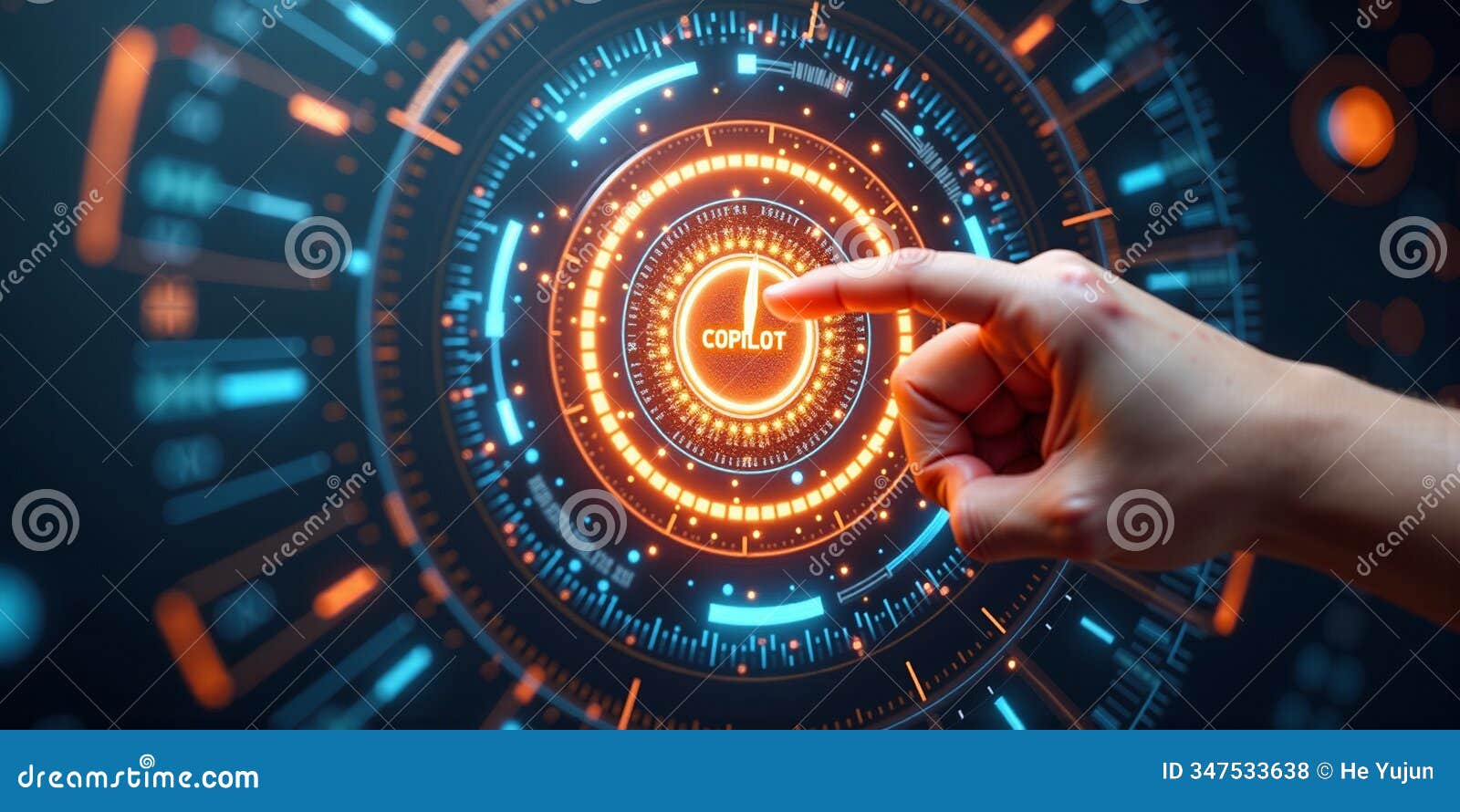 Hand Touching Glowing Copilot Icon and Business Analytics Interface ...