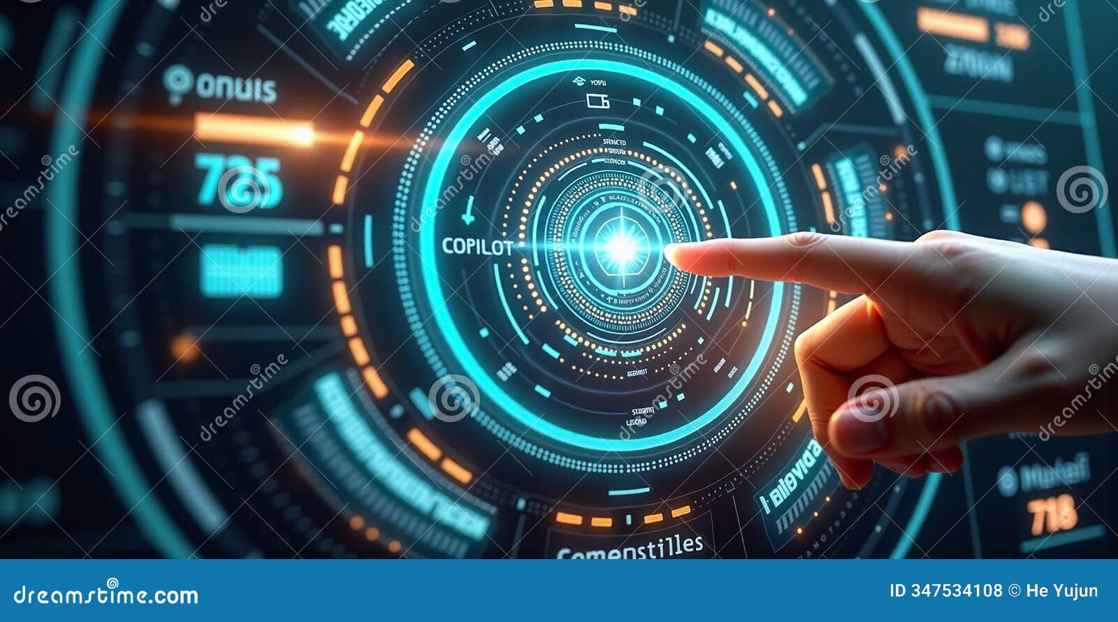 Hand Touching Glowing Copilot Icon and Business Analytics Interface ...