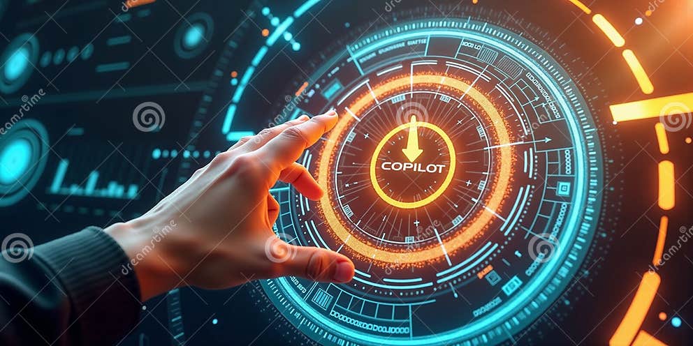 Hand Touching Glowing Copilot Icon and Business Analytics Interface ...