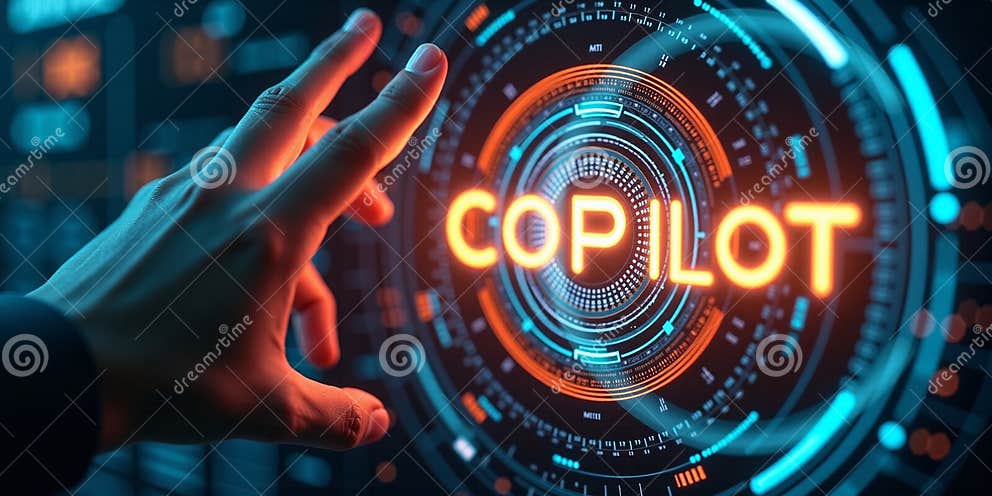 Hand Touching Glowing Copilot Icon and Business Analytics Interface ...