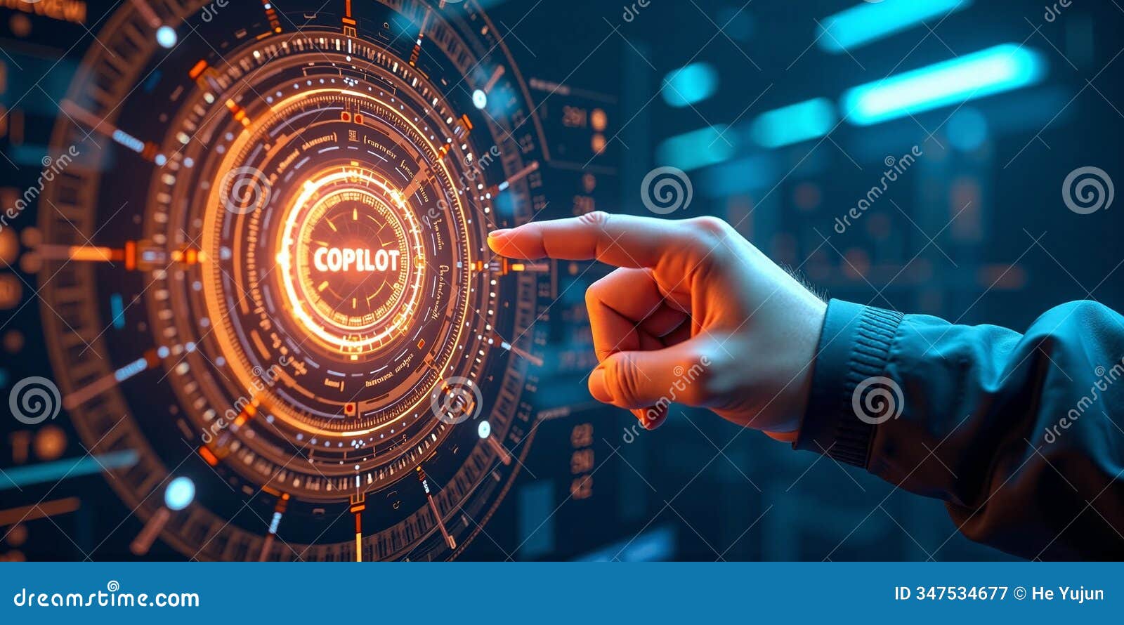 Hand Touching Glowing Copilot Icon and Business Analytics Interface ...