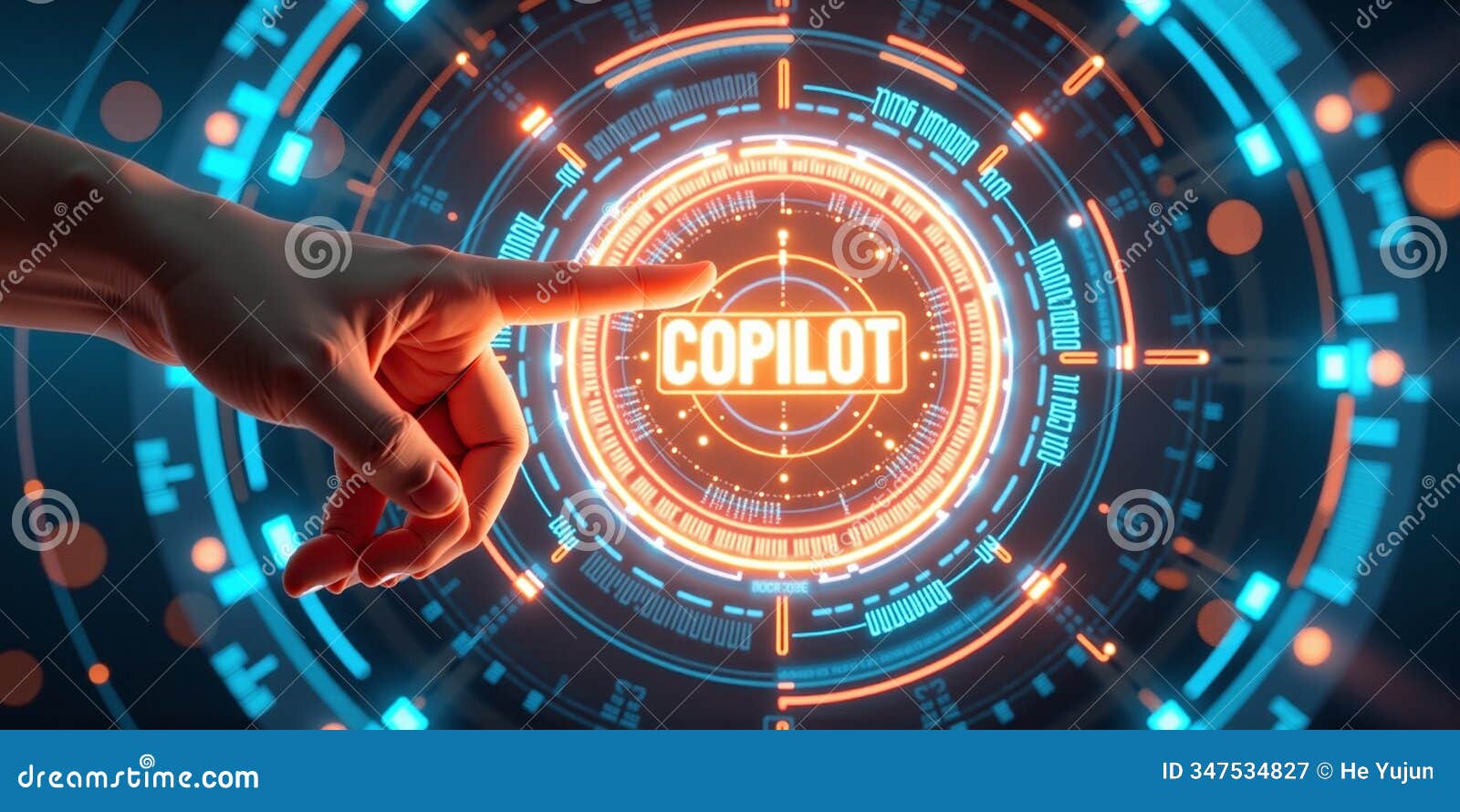 Hand Touching Glowing Copilot Icon and Business Analytics Interface ...