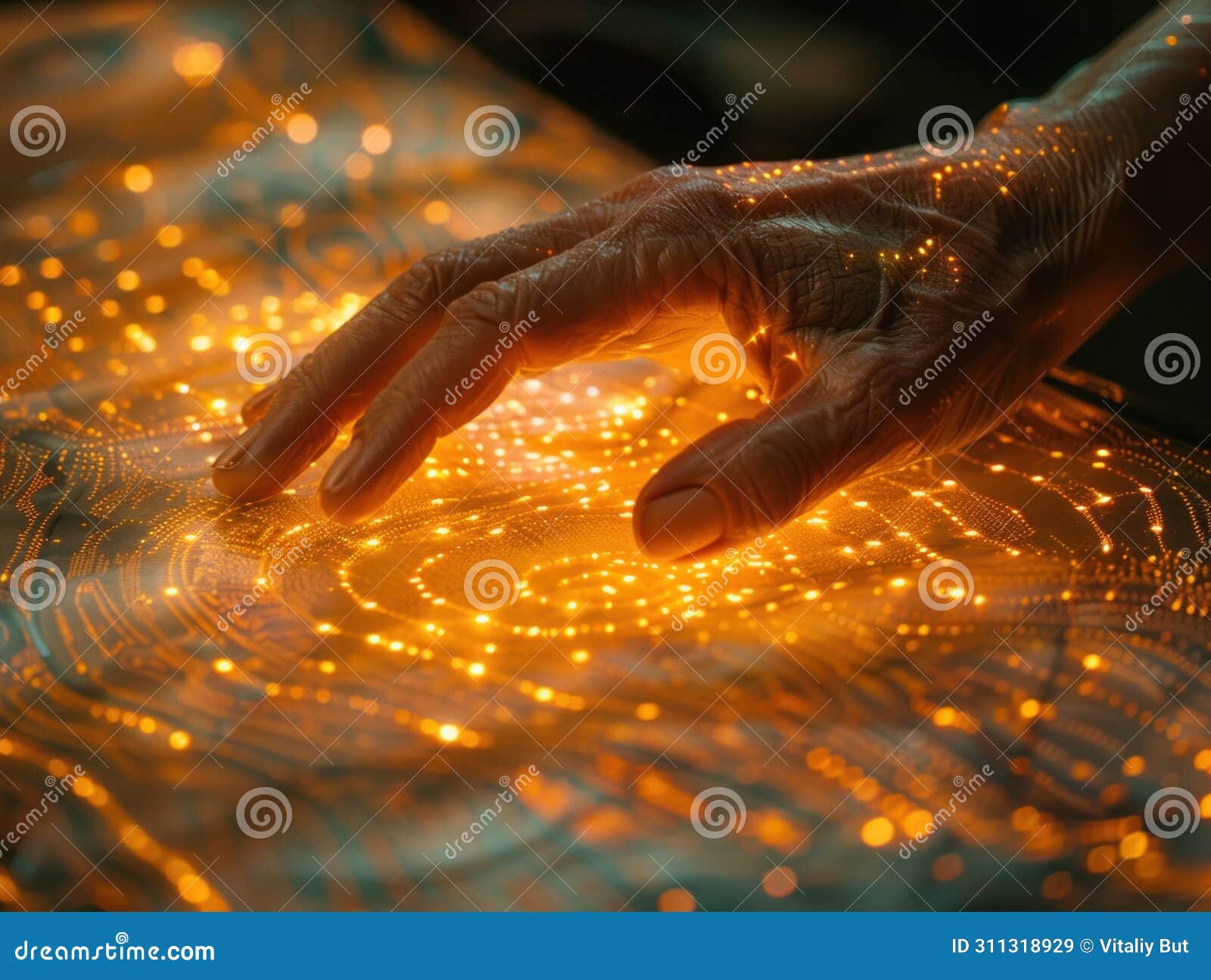 Hand Touching Glowing Object Stock Image - Image of hand, experiment ...