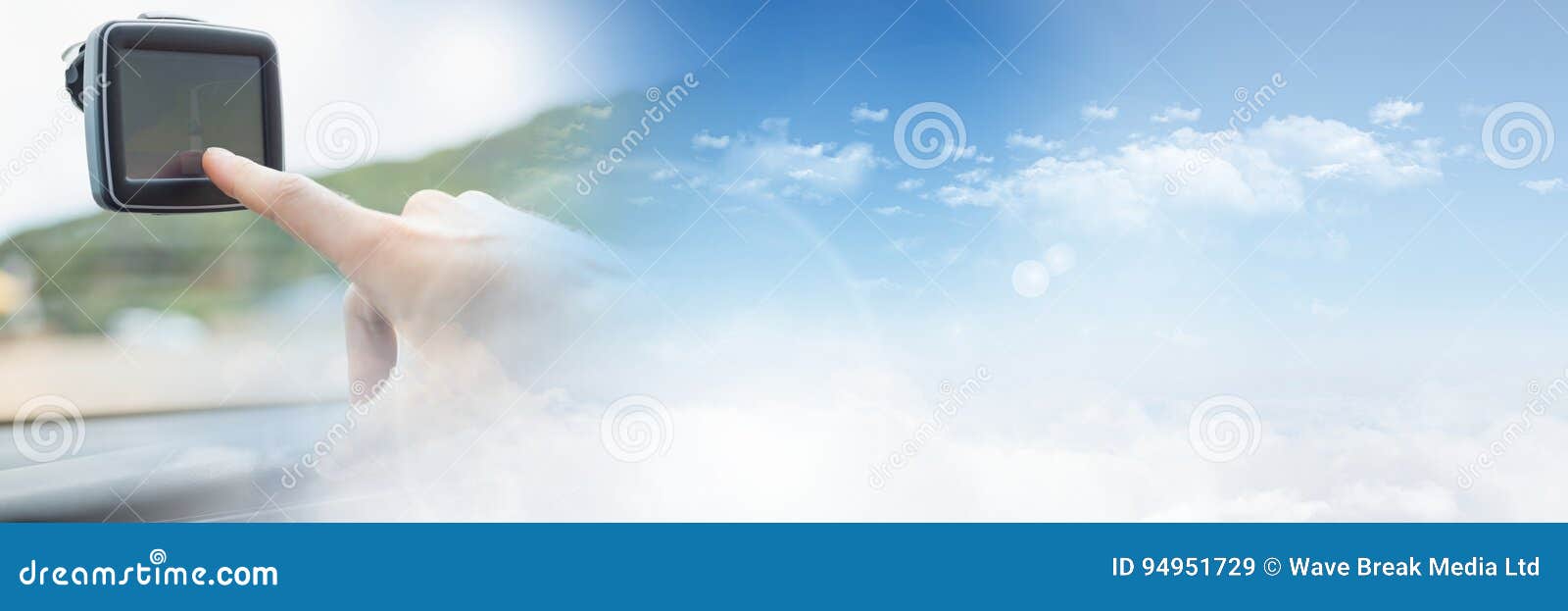 Hand Touching GPS in Car with Transition Effect Stock Image - Image of ...