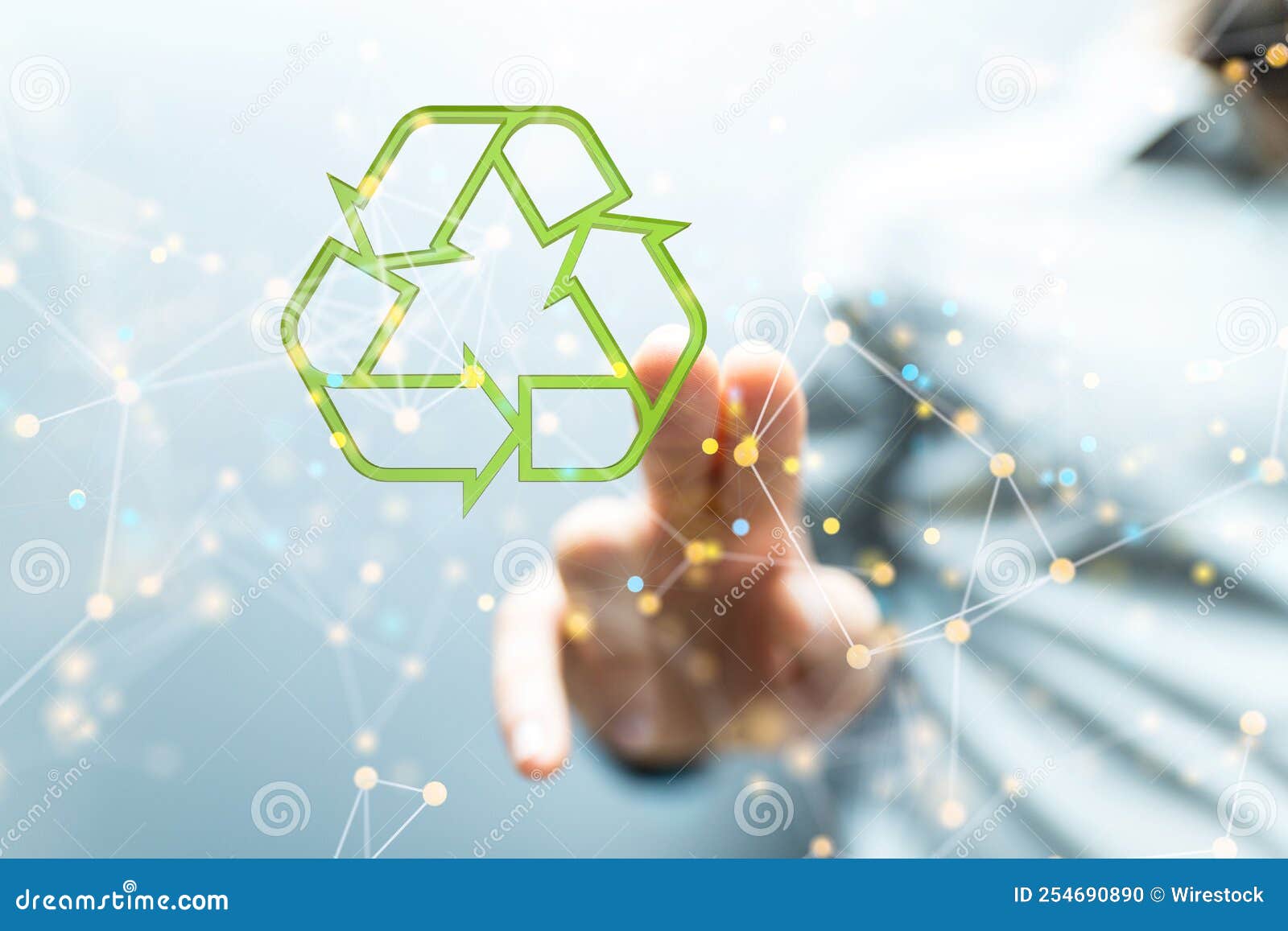 Hand Touching a Green Recycling Sign. Stock Photo - Image of waste ...