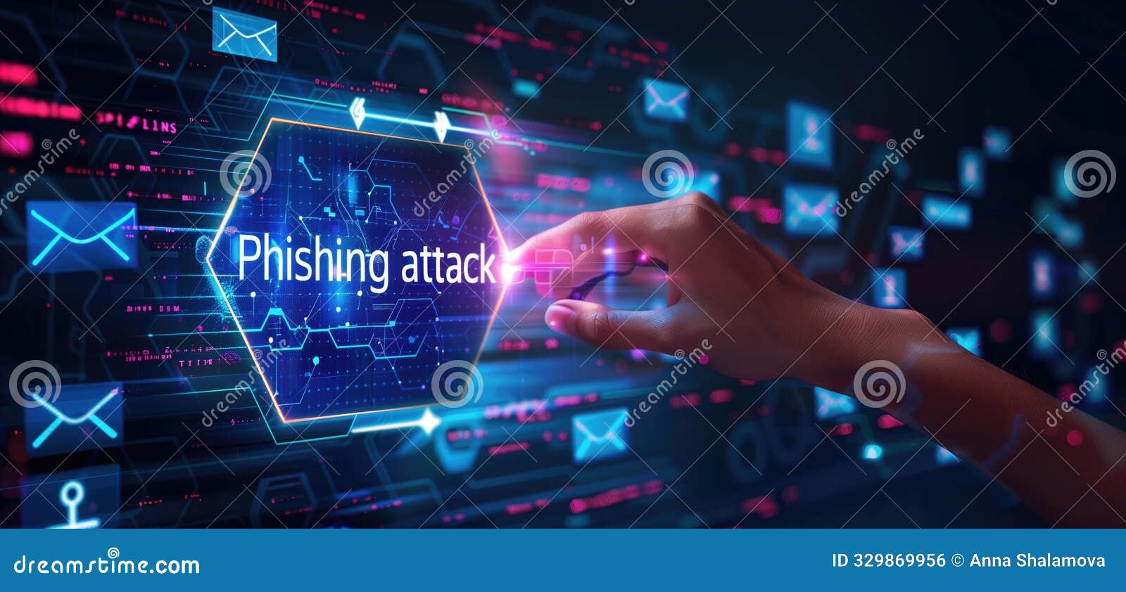 Hand Touching Holographic Phishing Attack Sign with a Digital Interface ...