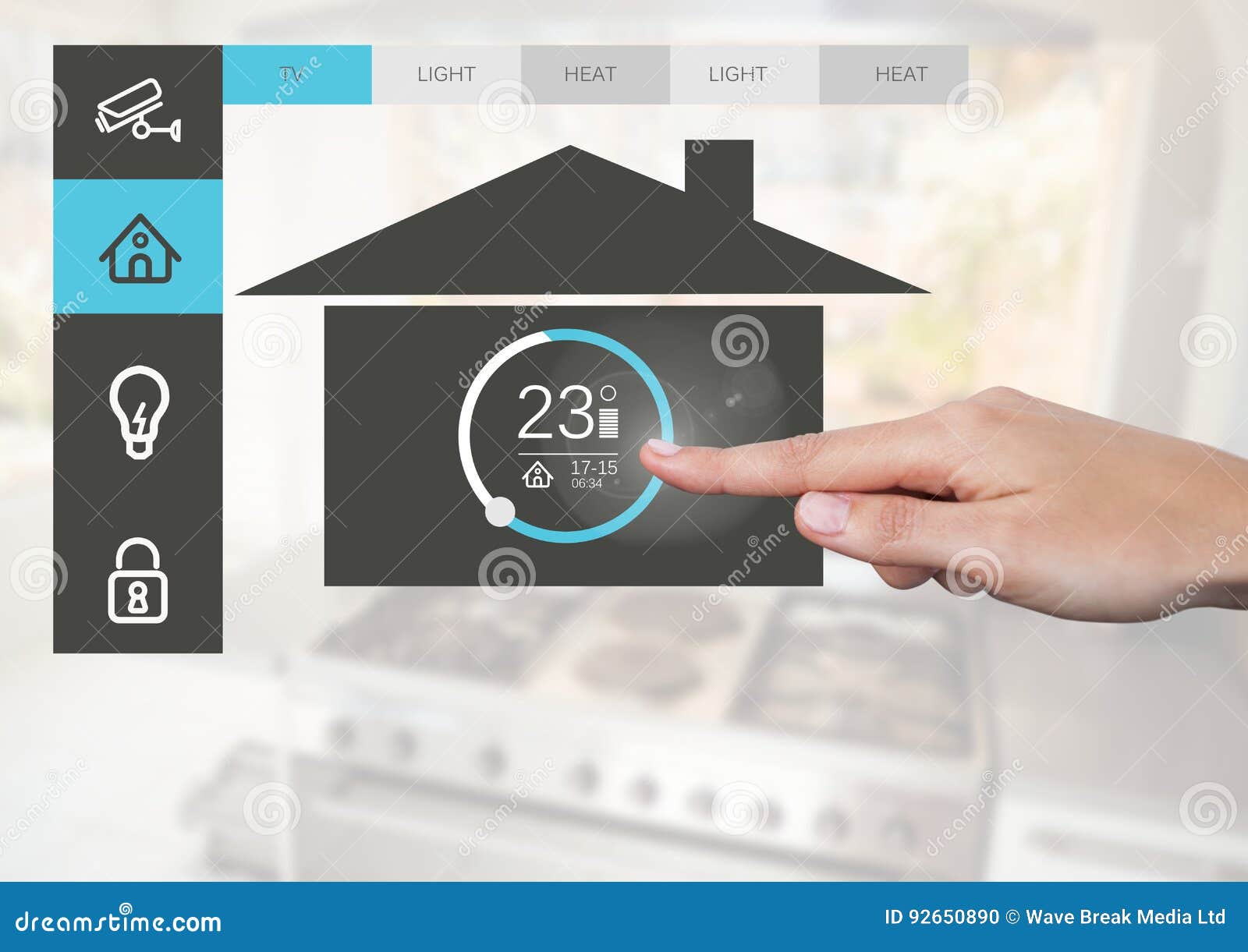 Hand Touching a Home Automation System App Interface Stock Photo ...