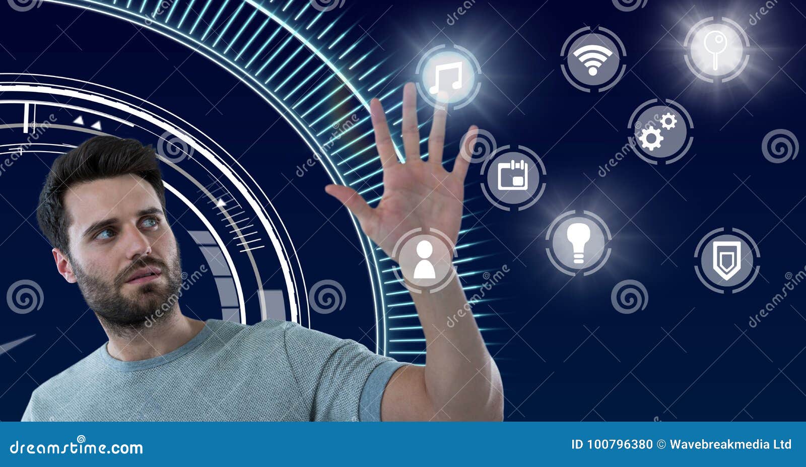 Hand Touching Icons Interface of Internet of Things Stock Photo - Image ...