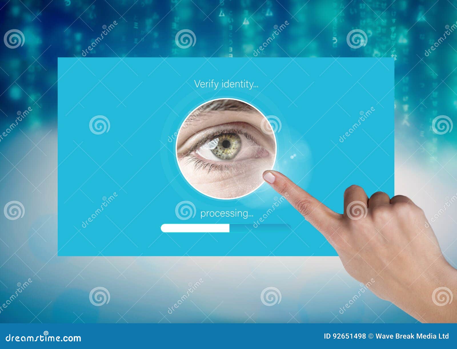 Hand Touching Identity Eye Verify App Interface Stock Photo - Image of ...