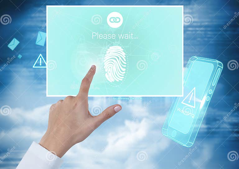 Hand Touching Identity Verify Fingerprint Mobile App Interface Stock ...