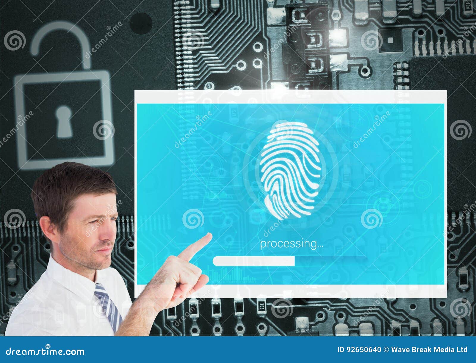 Hand Touching Identity Verify Security Fingerprint App Interface Stock ...