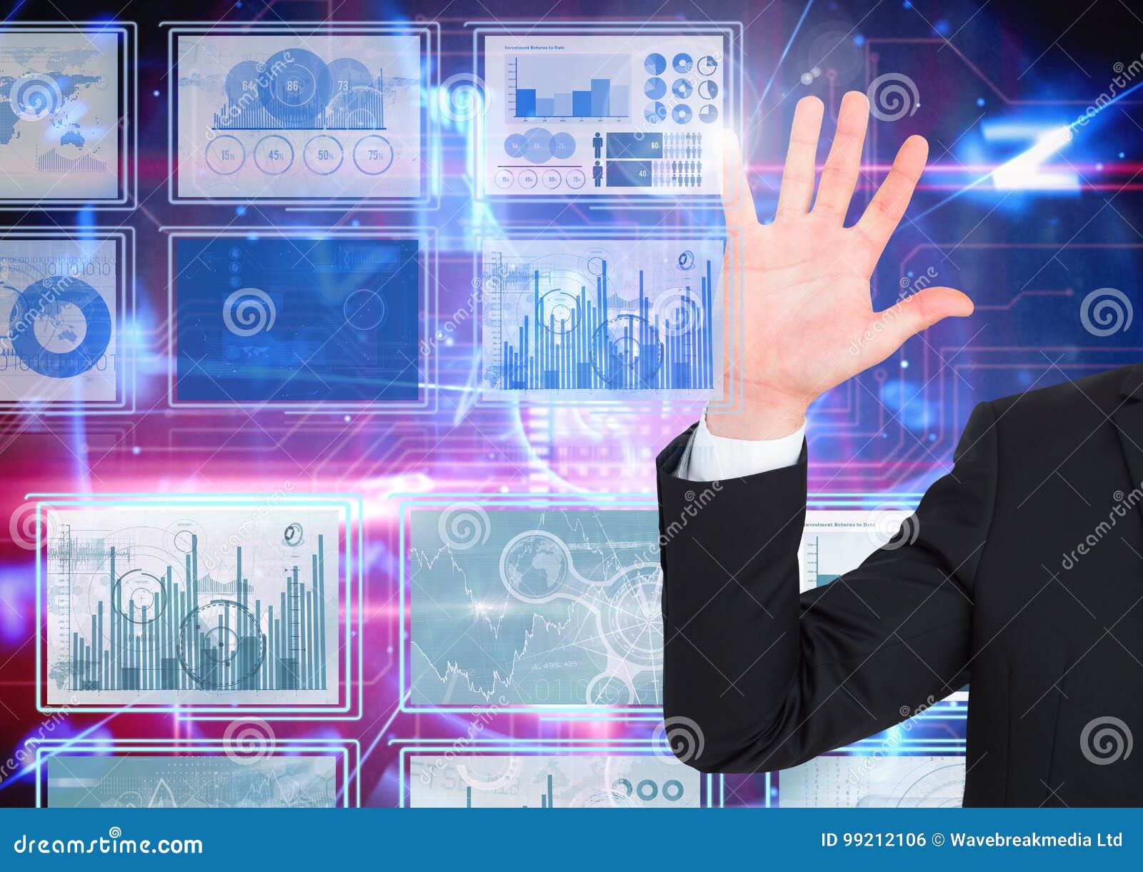 Hand Touching and Interacting with Technology Interface Panels Stock ...