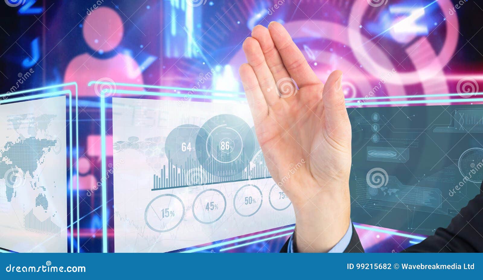 Hand Touching and Interacting with Technology Interface Panels Stock ...