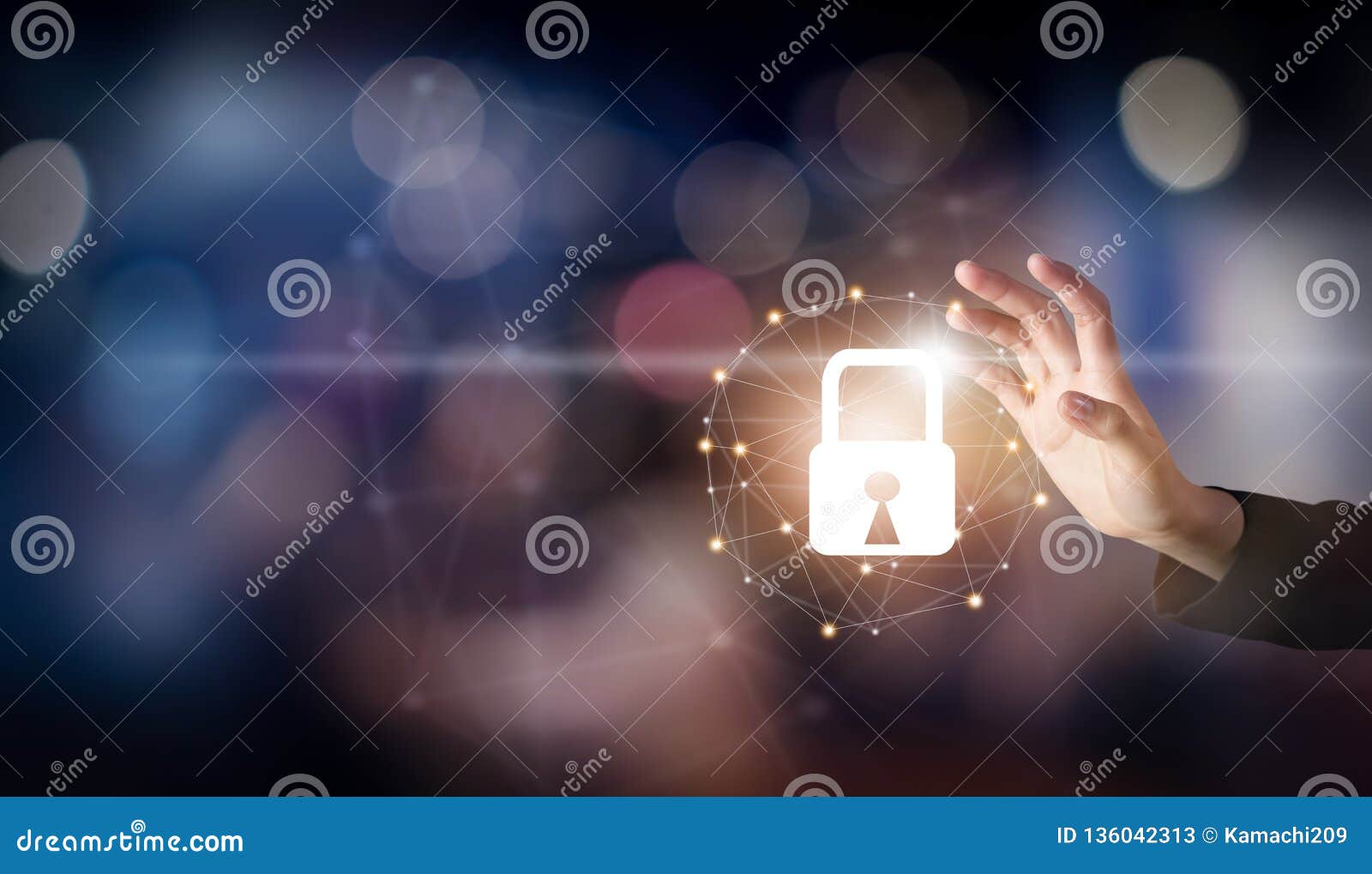 Hand Touching Interface Online and Icon Key Lock Network Connection on ...