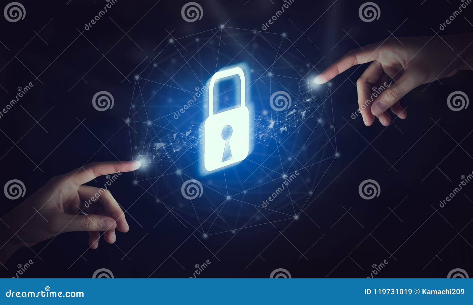 Hand Touching Interface Online and Icon Key Lock Network Connection on ...