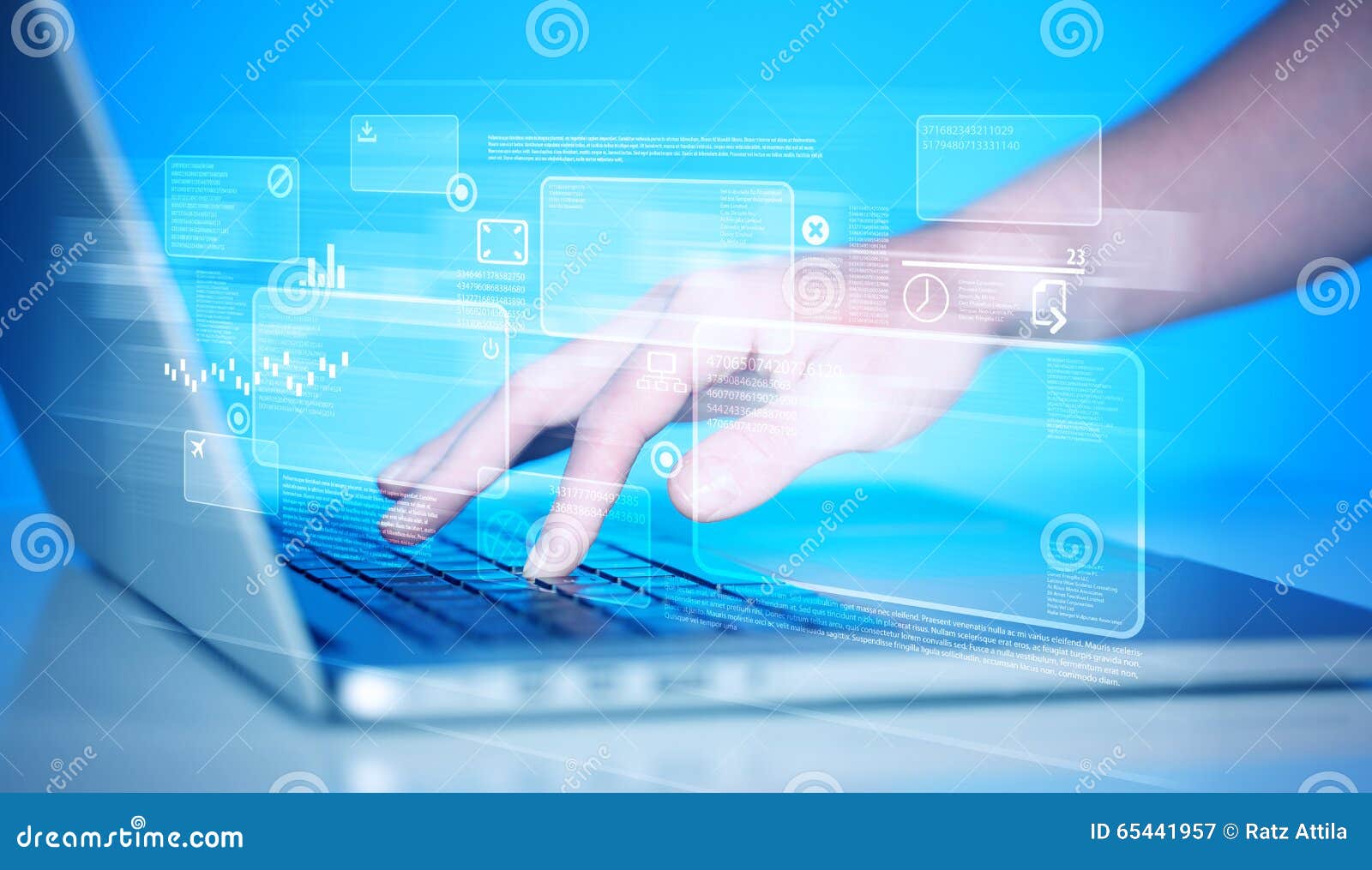 Hand Touching Keyboard with High Tech Buttons Stock Image - Image of ...