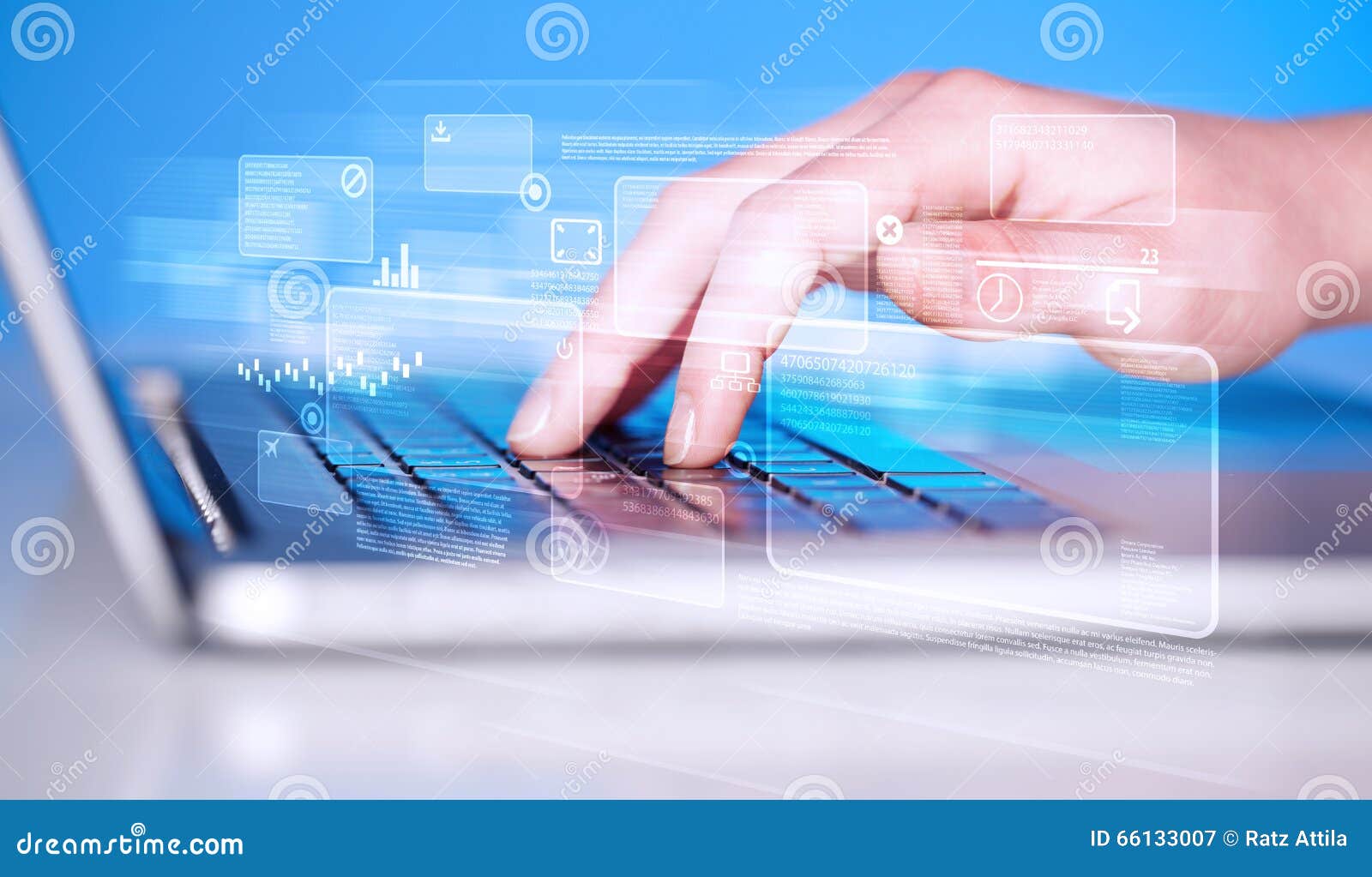 Hand Touching Keyboard with High Tech Buttons Stock Image - Image of ...